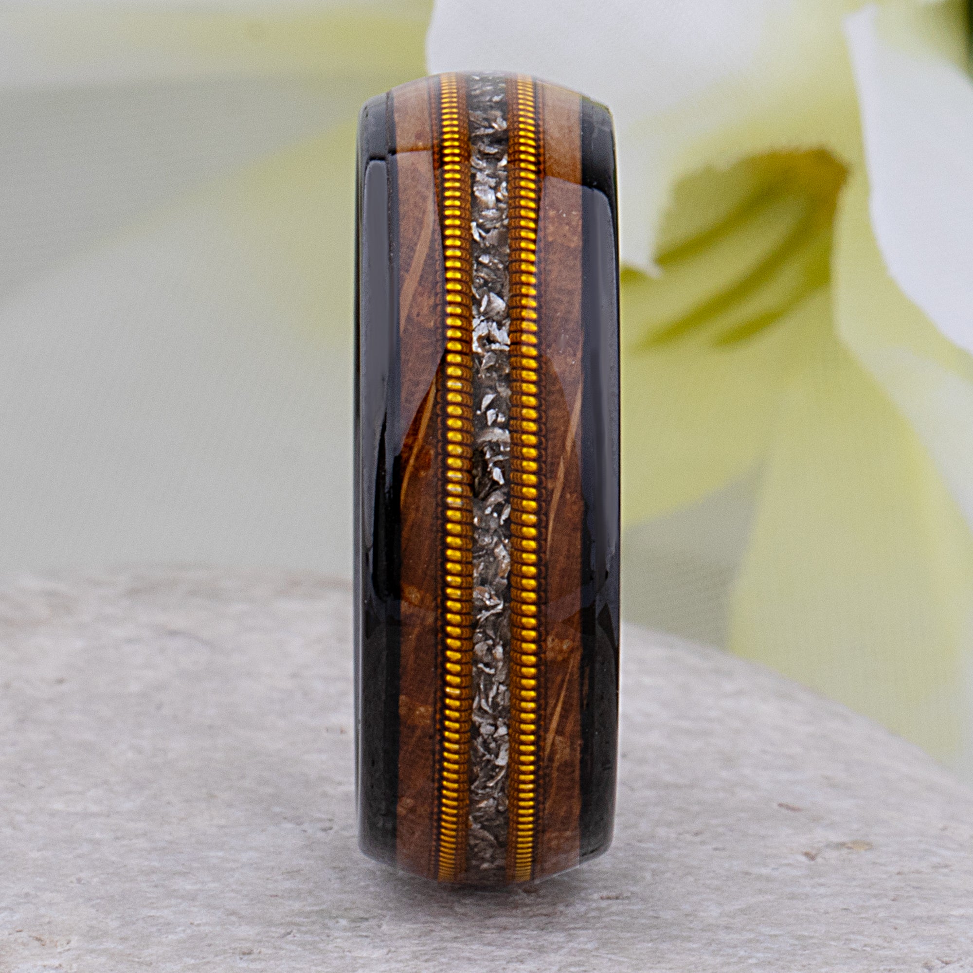 Whiskey Barrel Wood and Guitar String Tungsten Wedding Ring