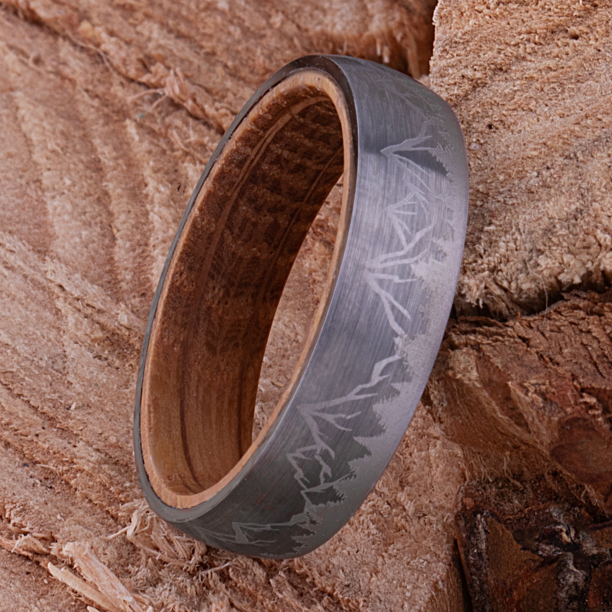 Whiskey Barrel Wood Men's Tungsten Wedding Ring or Band