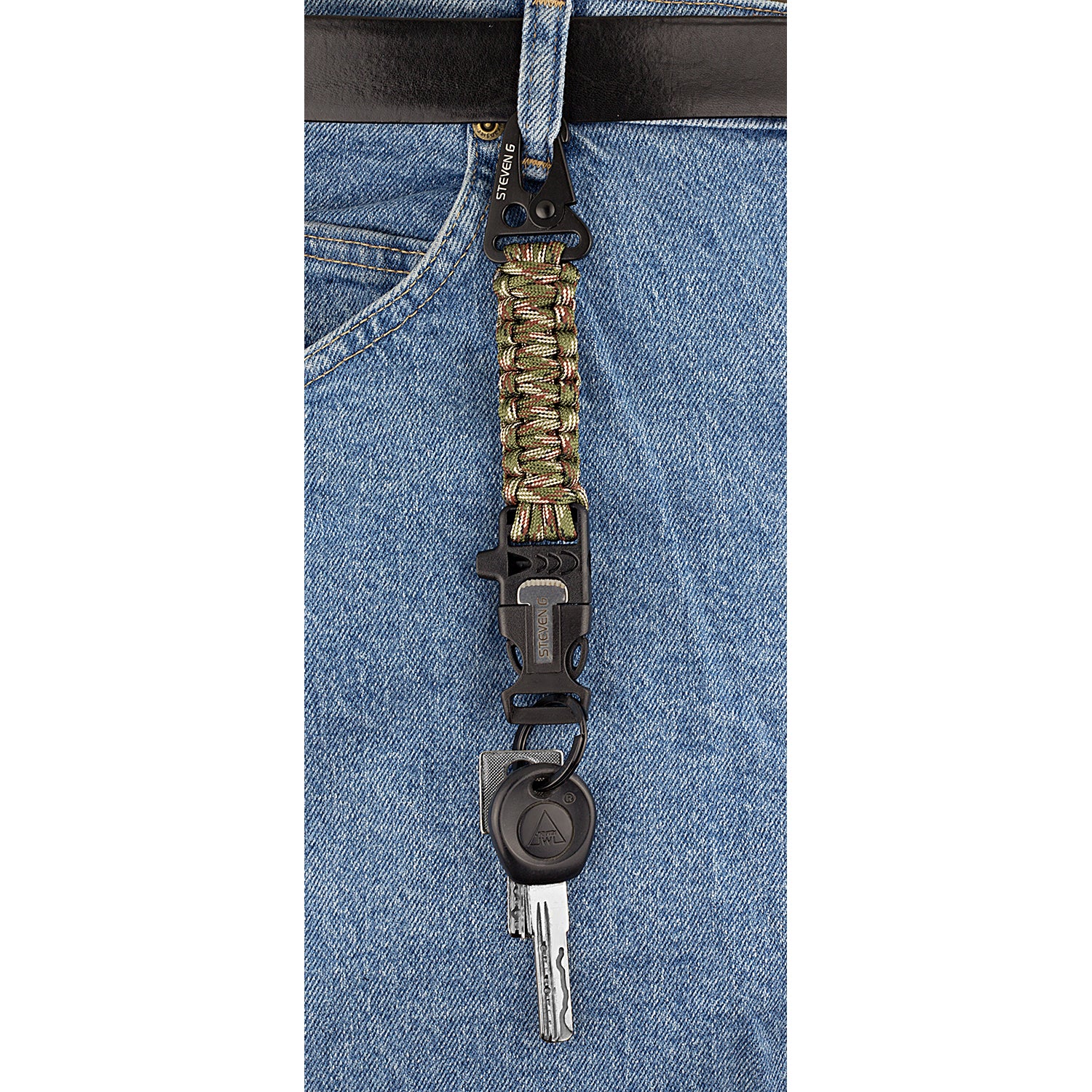 Steven G Paracord Carabiner Survival Keychain with Firestarter and Whi