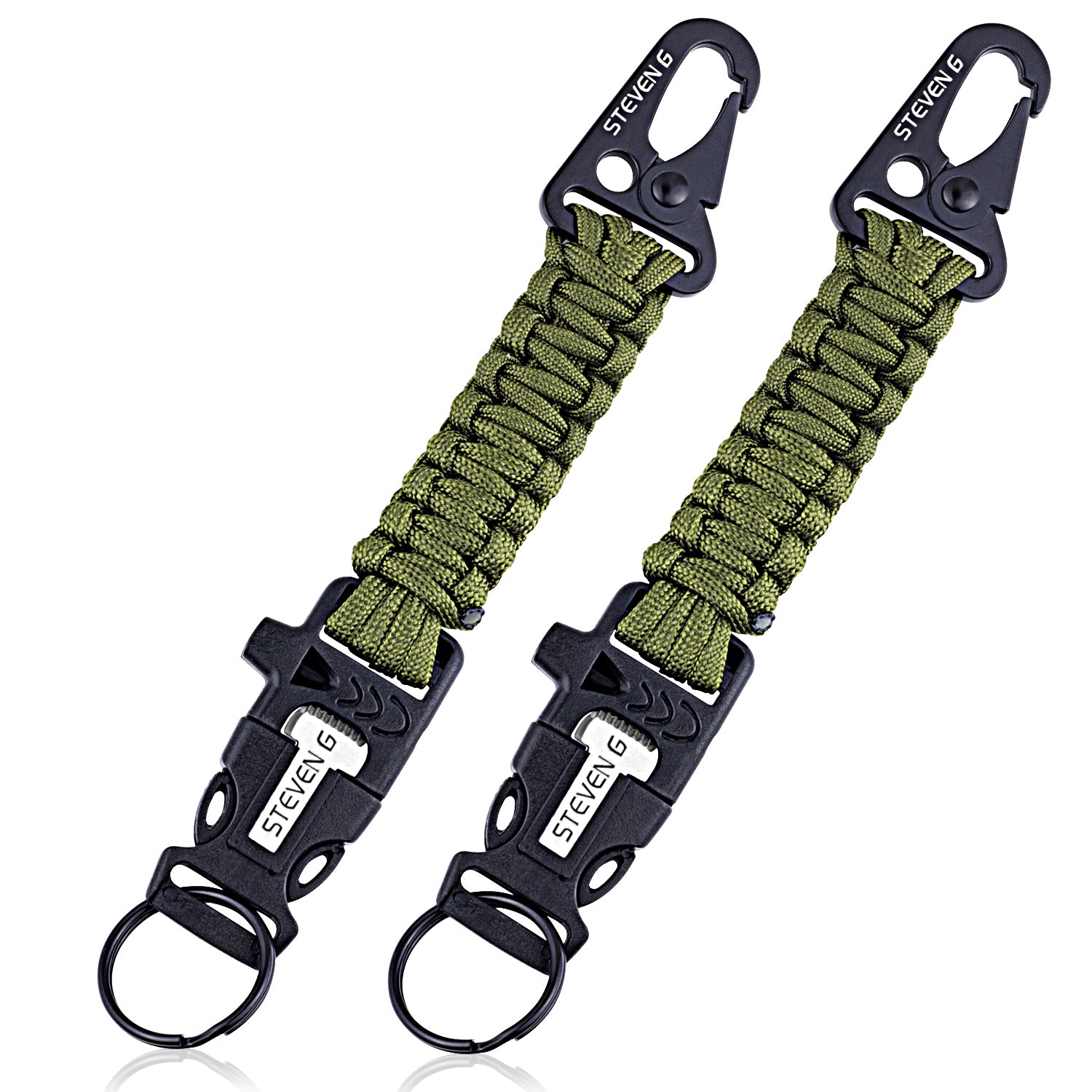 Steven G Paracord Carabiner Survival Keychain with Firestarter and Whi