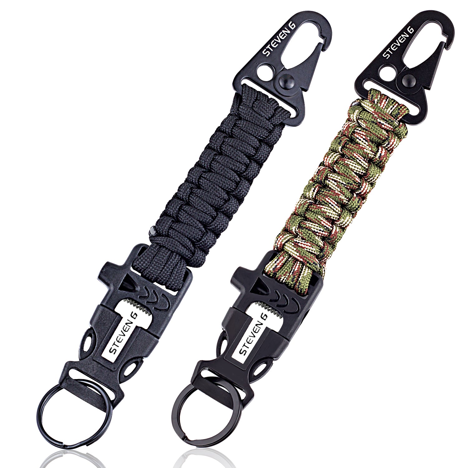 Steven G Paracord Carabiner Survival Keychain with Firestarter and Whi